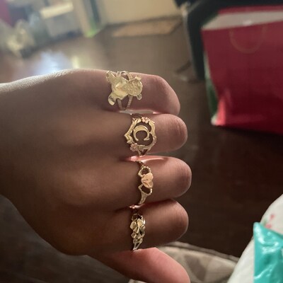 10k Gold Bubble Initial Letter Ring, Nugget Initials, Nugget Letter Ring, Yellow Gold Initial ...