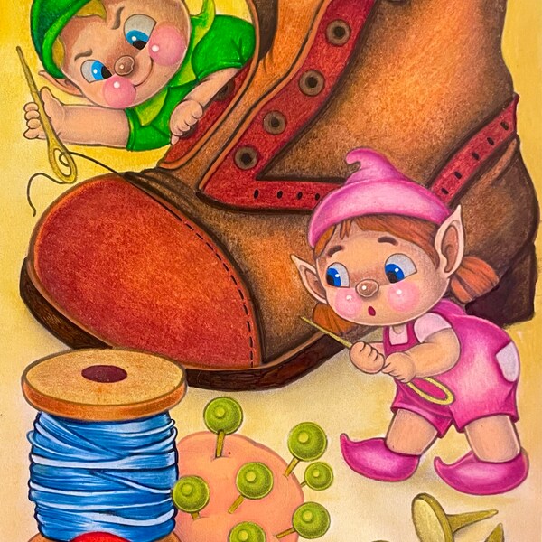 The Elves and the Shoemaker - Cute Grayscale Coloring Pages for Adults ...