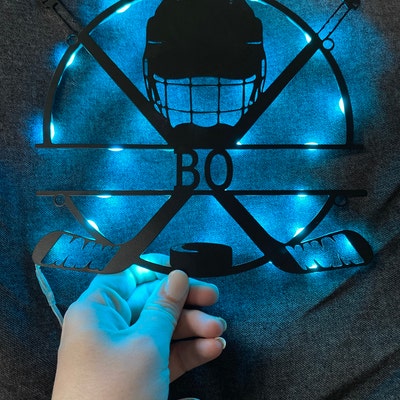 Personalized Girl Hockey Metal Sign, LED Hockey Stick Metal Wall Art ...