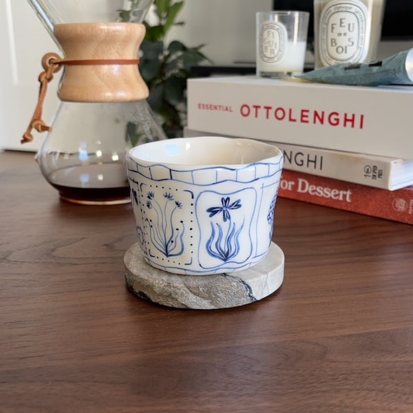 Handmade Blue Floral Ceramic Mugs - Hand Painted Rustic Ceramic Tea ...