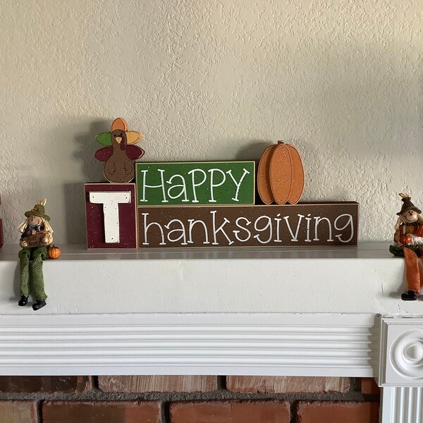 HAPPY THANKSGIVING BLOCKS With Pumpkin and Turkey Blocks for Table ...