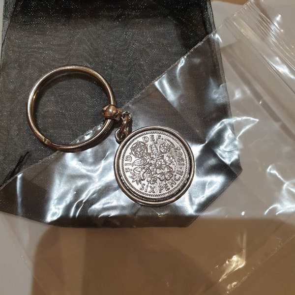 1963 British Lucky Sixpence Coin Keyring Keychain UK 1960s Birthday ...