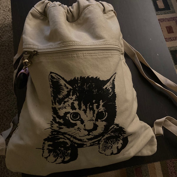 Cat Backpack Canvas Laptop Bag Kitten School Bag - Etsy Canada