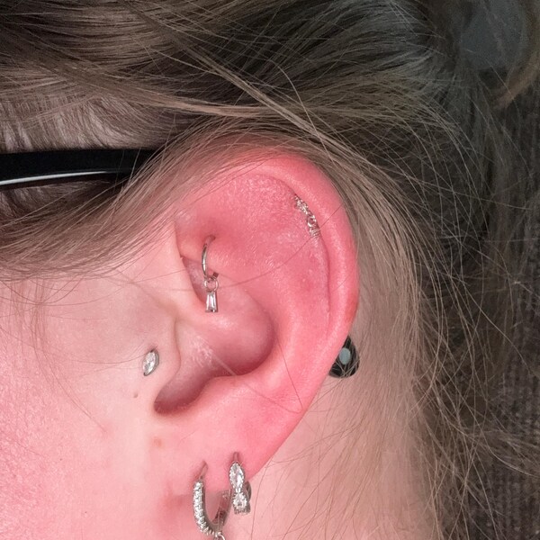 14k Solid Gold Chain Stud Earrring Cartilage Chain Helix Stud Conch ...