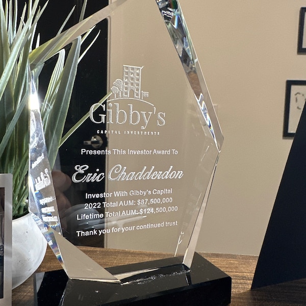 Personalized Crystal Award With Obsidian ,unique , Gift for Manager ...