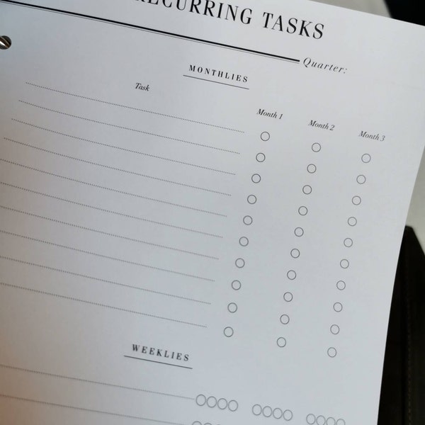 PRINTED Recurring Tasks A5 Size Inserts, Monthly Task Checklist, Weekly ...