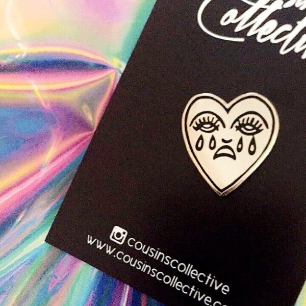 Crying Heart Enamel Pin Badge Lapel Pin - Silver Hard Enamel Heart ...