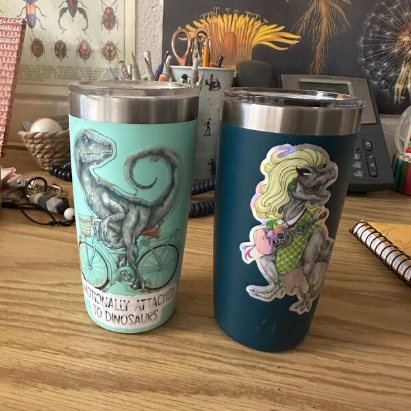 Velociraptor Sticker, Vinyl Die-cut, Dinosaur, Raptor Riding a Bicycle ...