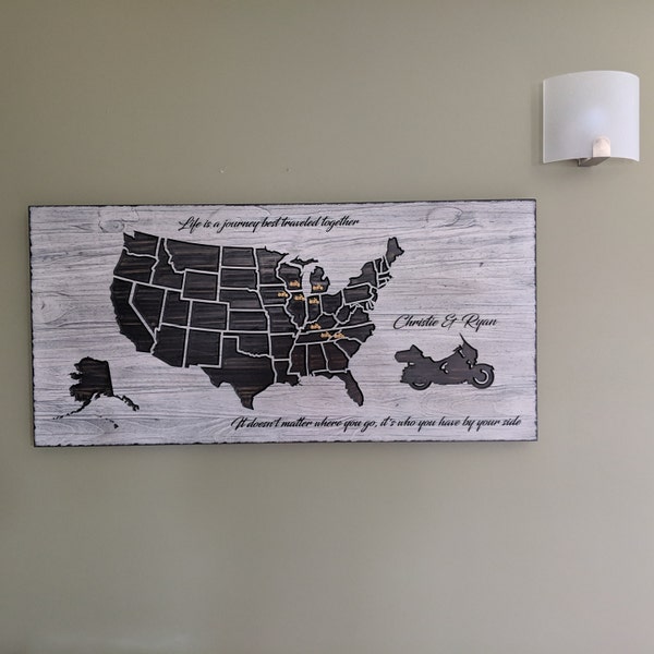 Motorcycle Road Trip Map, Push Pin Map, US Map to Track Travels, Bikers ...