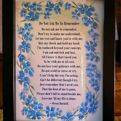 Dementia, Alzheimer's Poems. Choice of 4. Forget Me Not A4 Print From ...