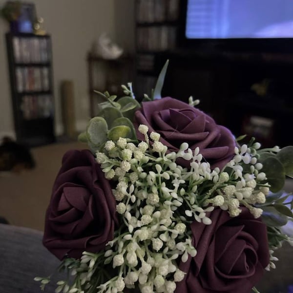 Plum Rose Bridal Bouquet, Plum Rose Bridesmaid Bouquet, Wedding Bouquet ...