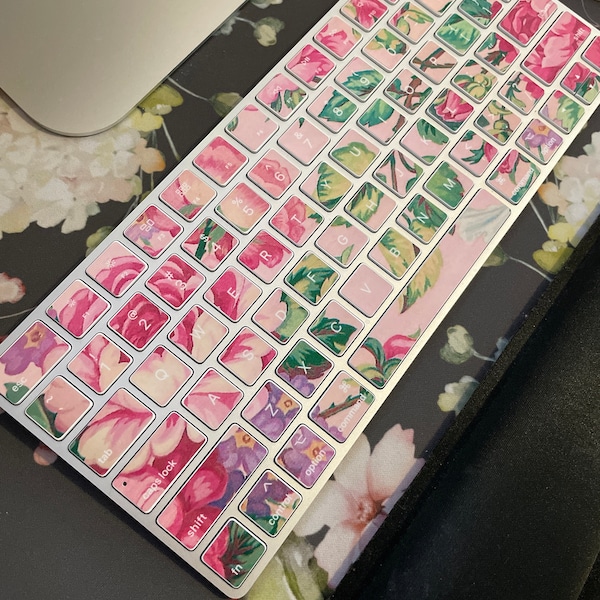 MacBook Keyboard Decal Stickers - Pink and Green Flower Pattern! - Etsy