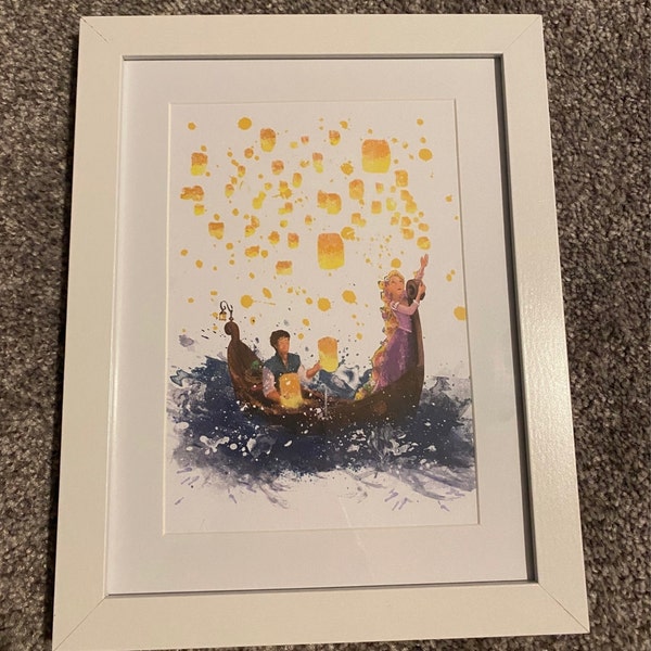 Princess Rapunzel, Tangled, Flynn Rider, Boat, Watercolor Print, Movie ...