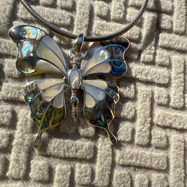925 Sterling Silver Manta Ray Necklace, Pearl & Abalone Pendant, Ocean ...