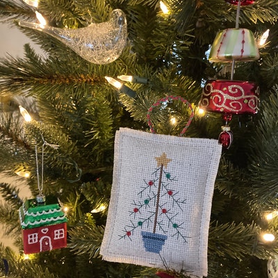 Cross Stitch Button Tree Ornament, Crafty Christmas Decoration, Folk ...