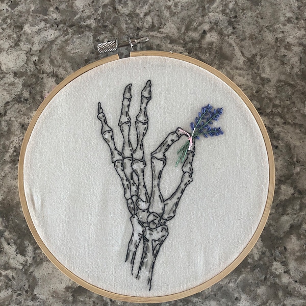 Skeleton Hand Embroidery Pattern Lavender Anatomical Skeletal Gothic ...