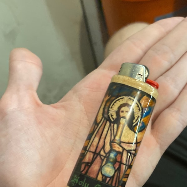 Holy Smoke Jesus Smoking Holding Pipe Lighter Case Holder Sleeve Cover ...