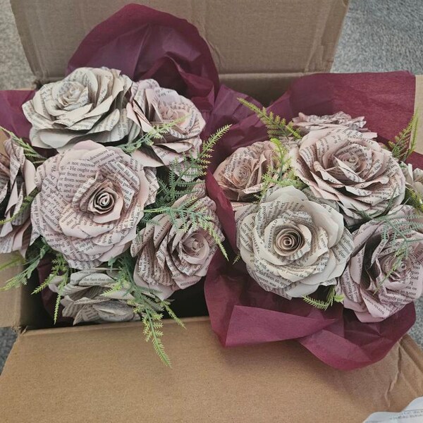 Pink Book Paper Roses Book Page Classic Literature Bouquet Wedding Gift ...