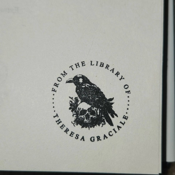 Horror Book Stamp Personalized | Raven on Skull Library Stamp Custom ...