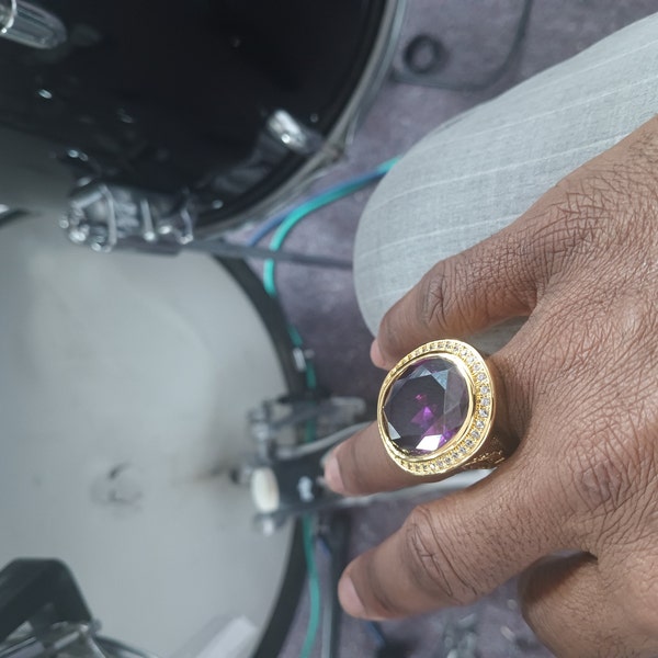 Ruby Red Cubic Zirconia 14k Gold Plated Bishop Cross and Midre Ring ...