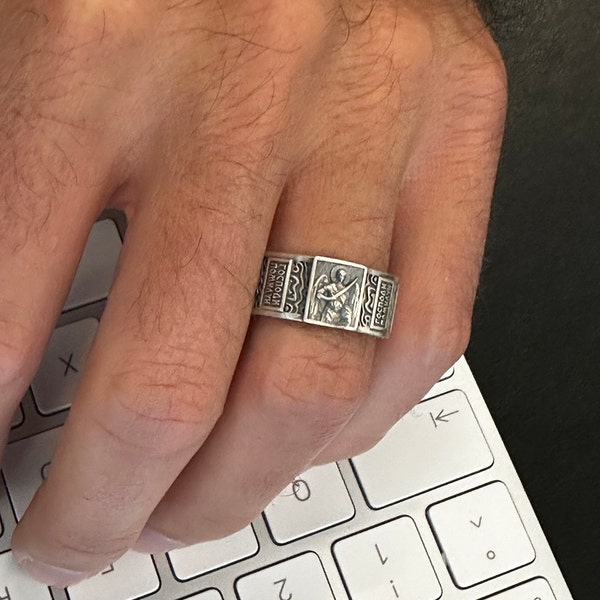 Archangel Michael Ring, St. Michael Protection Band, Sterling Silver ...