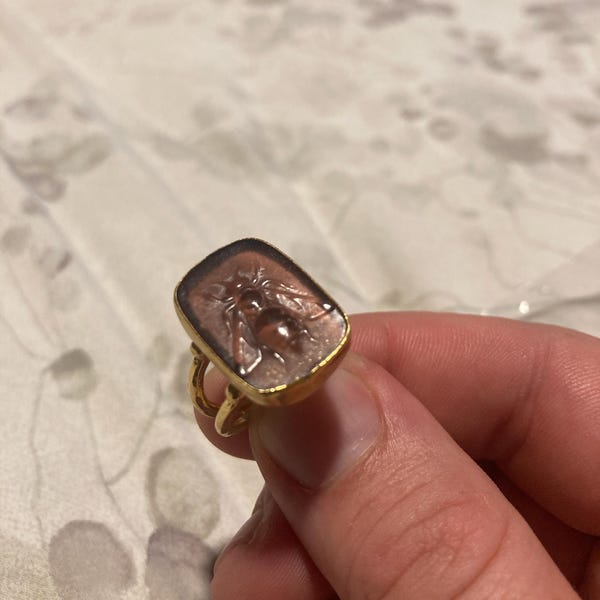Handmade Enamel Bee Ring: 925 Silver, 24k Gold Vermeil, Roman Intaglio ...