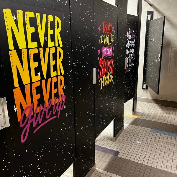 4 Bathroom Stall Vinyl Stickers for Elementary Schools | Installing ...