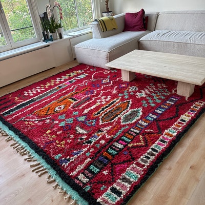Yellow Boujaad Authentic Boho Wall Hanging Tapestry, Colorful Wool Rug ...