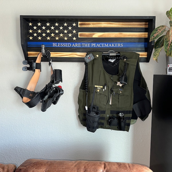Thin Blue Line Flag Police Gear Rack: Officer Gift, Warrior Rack - Etsy