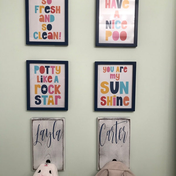 Colorful Kids Bathroom Printable Signs, Set of 9, Rainbow Colors ...