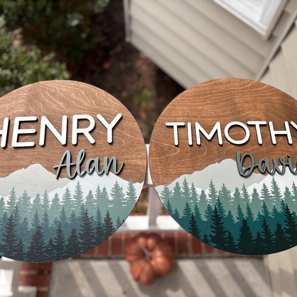 Woodland Theme Nursery Sign, Pine Tree Mountain Decor, Nursery Name ...