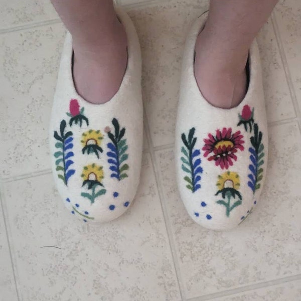 Slippers Handmade Women's Merino Wool Warm Felt Slip-on Shoes Blue and ...