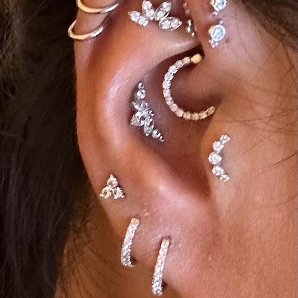 Rook Piercing Flower Sparkle Curved Barbell 14k Gold White Yellow ...