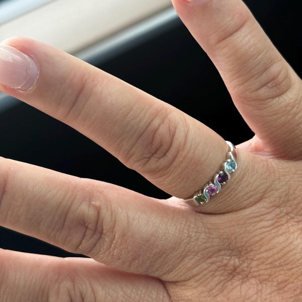 Family Birthstone Ring 3, 4 or 5 Stones Sterling Silver Personalized ...