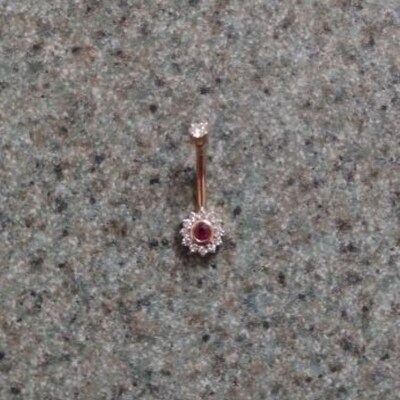 Natural Diamond and Ruby Belly Button Ring 14K Solid Gold, Floral Gold ...
