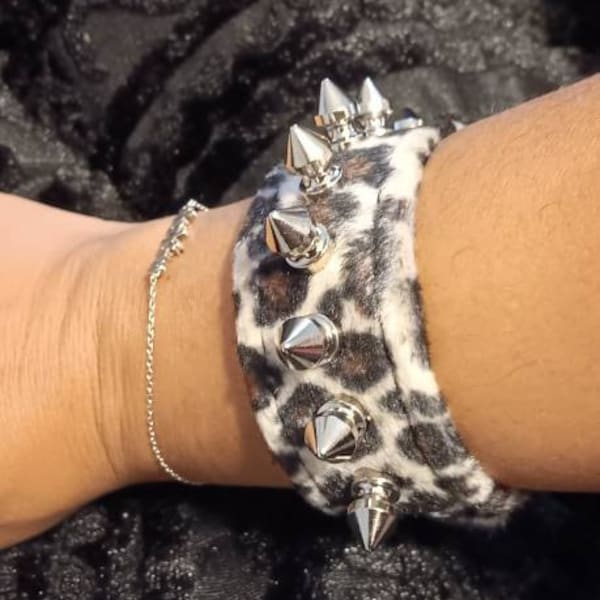 Black Studded Punk Studded Genuine Lather Bracelet Pyramid Steel Stud ...