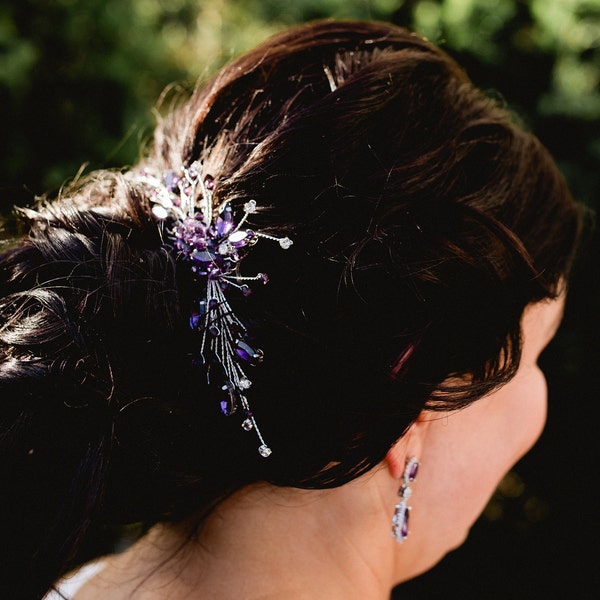 Dark Purple Hair Comb Purple Jewelry Set Amethyst Jewelry Set Purple ...