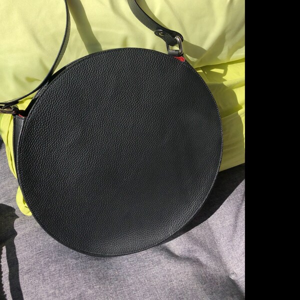 Black Leather Round Backpack for Women - Minimalist Style, Ideal for ...