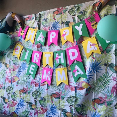 Pineapple Flamingo Birthday Party Banner First Birthday, Hawaiian, Luau ...