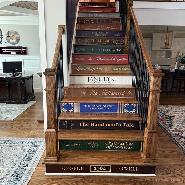 Book Spine Stair Decals, Literary Book Title Staircase Stickers ...