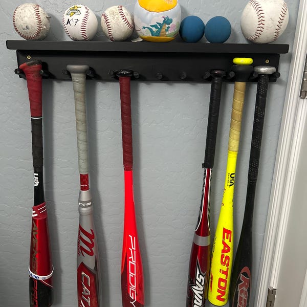 Baseball Bat Rack 11 Bats 6 Balls Wall Holder Display Wood Awards ...