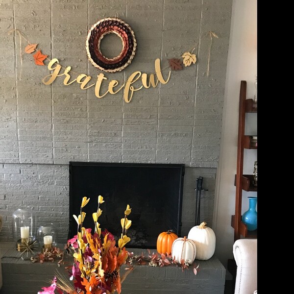 Grateful Banner, Fall Banner, Thanksgiving Decorations, Gold Glitter ...