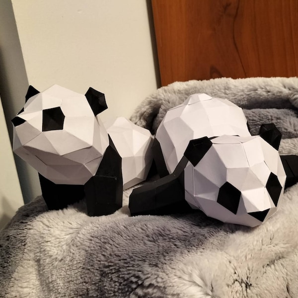 Two Cute Pandas Paper Sculpture,printable PDF Template,handmade Wide ...