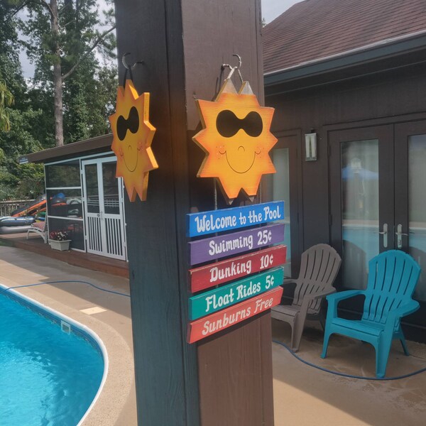 Outdoor Pool Sign Welcome to the Pool-flamingo Wooden Painted Swimming ...
