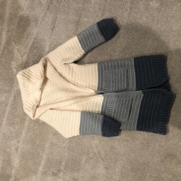 CROCHET CARDIGAN PATTERN / Hooded Colour Block Cardigan With Pockets and Belt - Etsy Canada