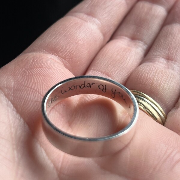 Personalized Engraved Handwriting Ring Wide Handwriting Band Custom ...