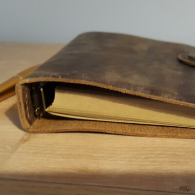 Personalized Refillable 6 Ring Rustic Leather A6 Journal Cover With Pen ...