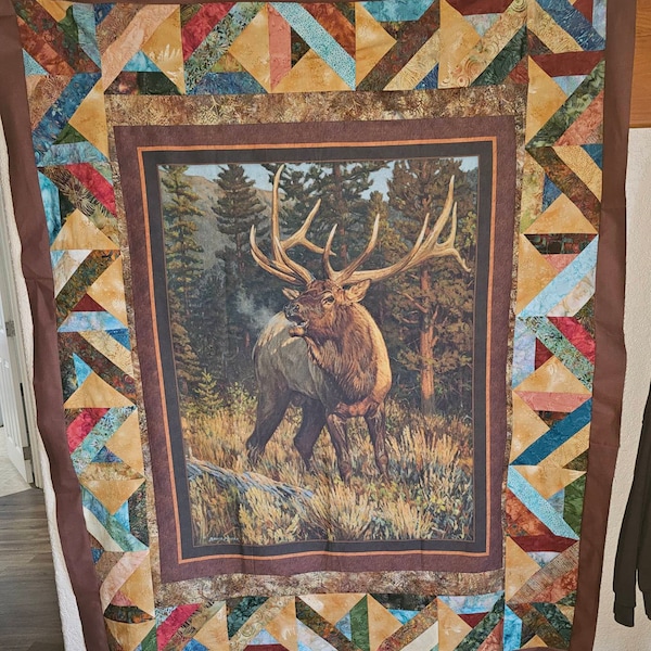FALL CHALLENGE Fabric Quilt Panel 36" X 45", Elk, Deer, Buck, Hunting ...