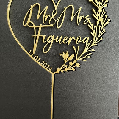 Gold Cake Topper With Heart, Heart Cake Topper, Wedding Cake Toppers ...