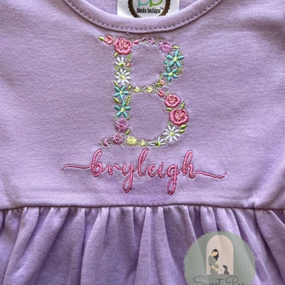 Machine Embroidery LETTER B Uppercase 10cm / 4 Tall Dainty Floral Font ...